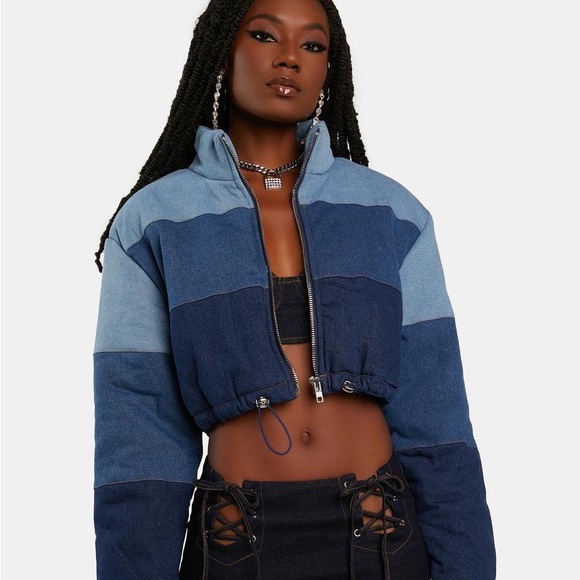Dolls Kill | Jackets & Coats | Dolls Kill Cropped Denim Puffer Jacket ...